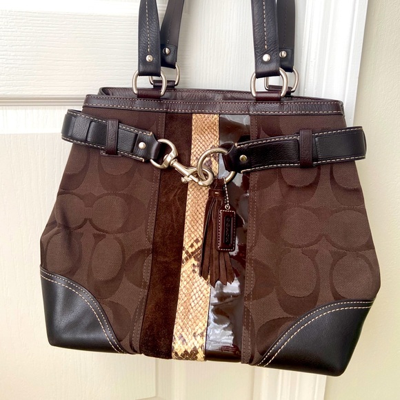 Coach | Bags | Coach Hampton Brown Python Belted Tote | Poshmark